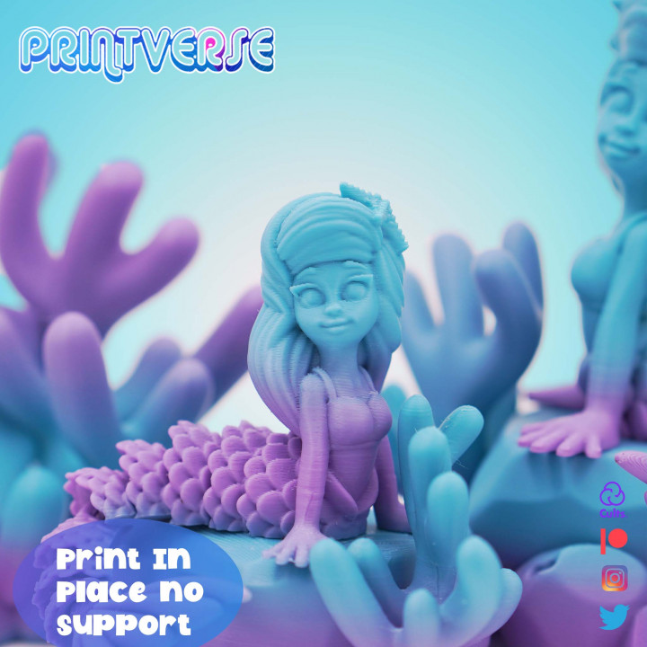 3D Printable Flexy Print In Place Cute Mermaid by Printverse