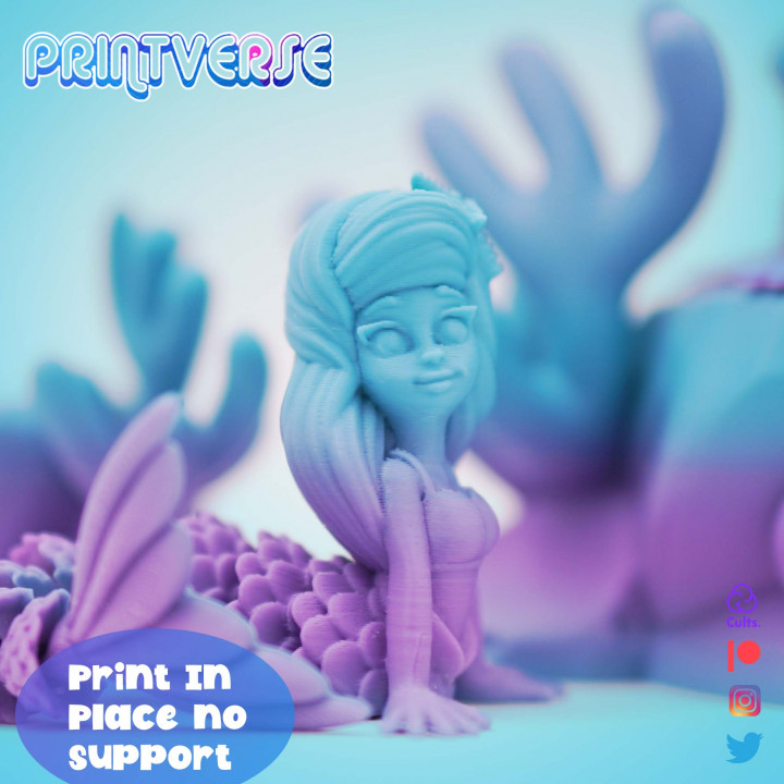 3D Printable Flexy Print In Place Cute Mermaid by Printverse