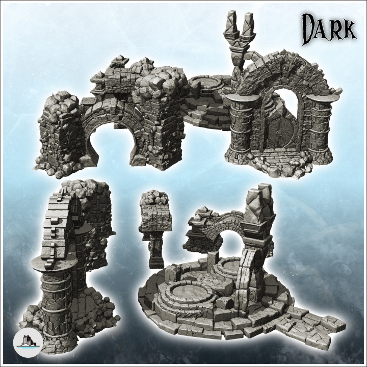 3D Printable Set of stone decorations for dungeon with bridge, throne ...
