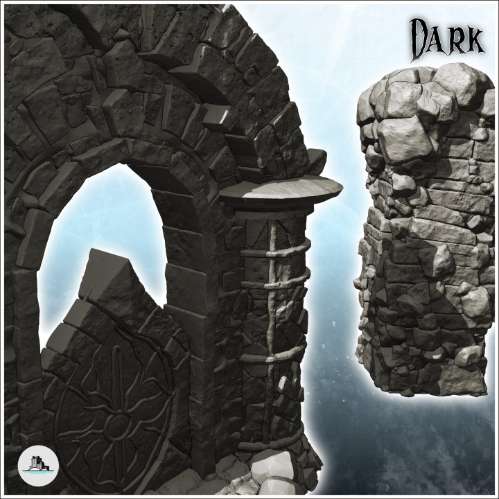3D Printable Set of stone decorations for dungeon with bridge, throne ...