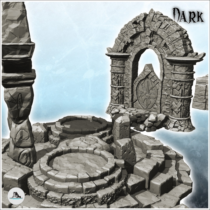 3D Printable Set of stone decorations for dungeon with bridge, throne ...