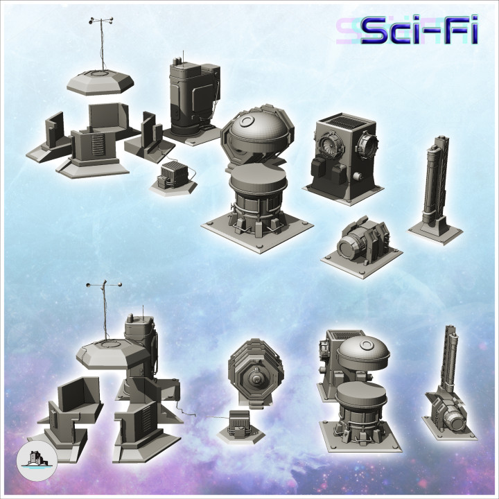 3D Printable Futuristic accessory set with bunker and communication ...