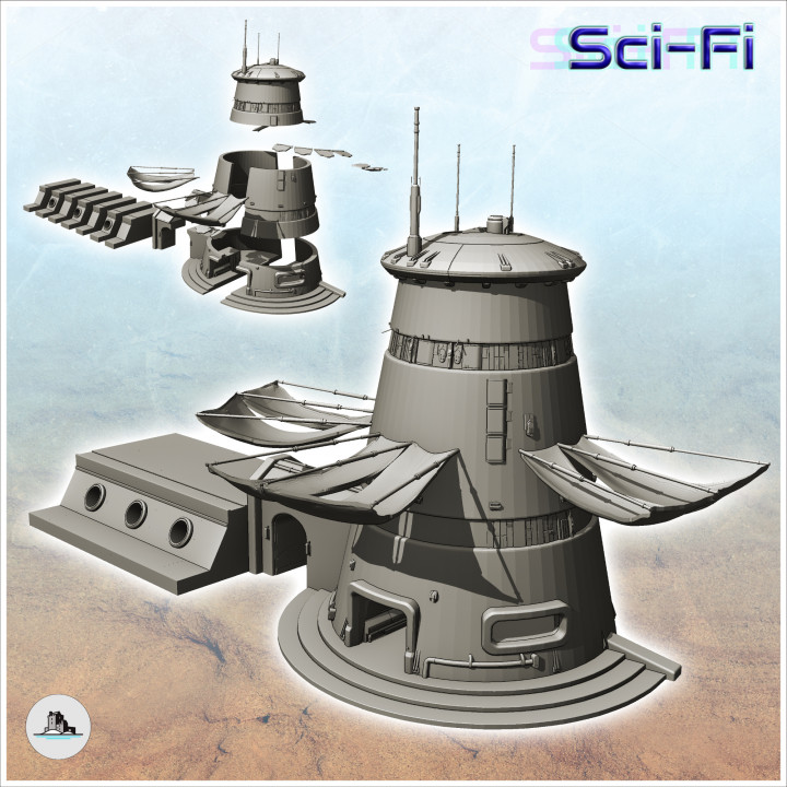 3D Printable Round futuristic building with large hanging canvas canopy ...