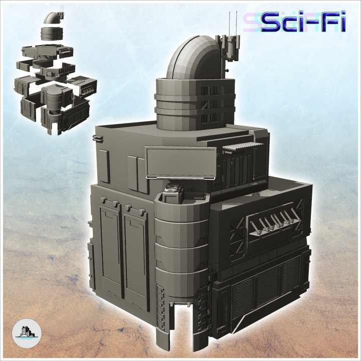 3D Printable Futuristic store with terrace and advertising panels on ...