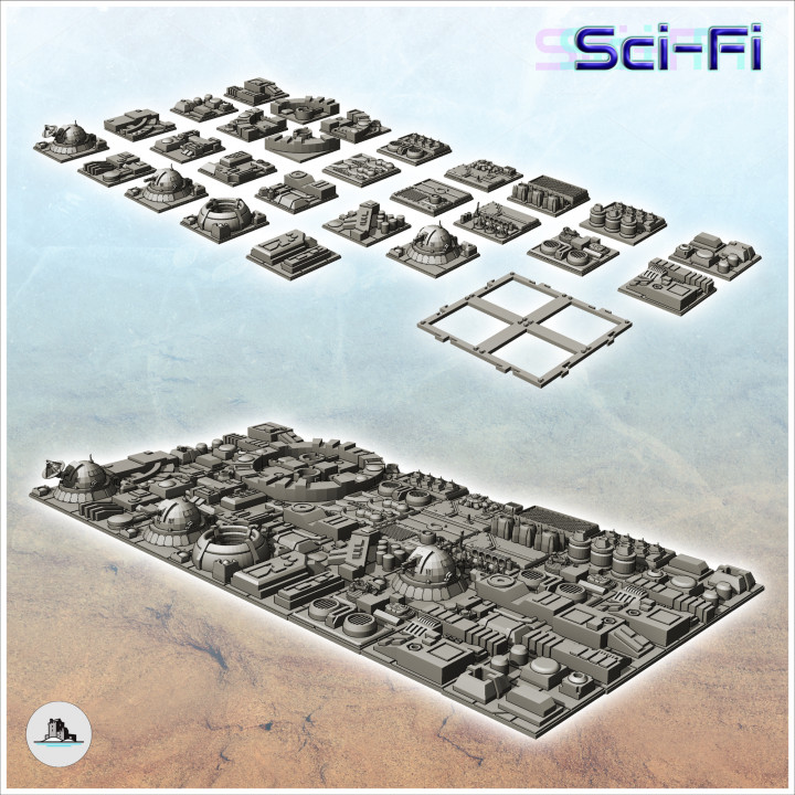 3D Printable Large set of futuristic tiles for base or death star with ...