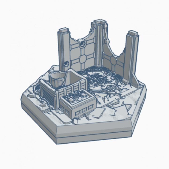 3D Printable Ruined Mech Garage Hex Map Scale HMSMilR021 by Wargame Forge
