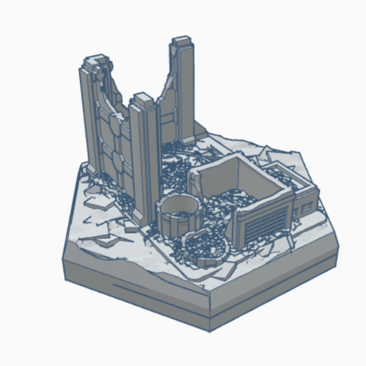 3D Printable Ruined Mech Garage Hex Map Scale HMSMilR021 by Wargame Forge