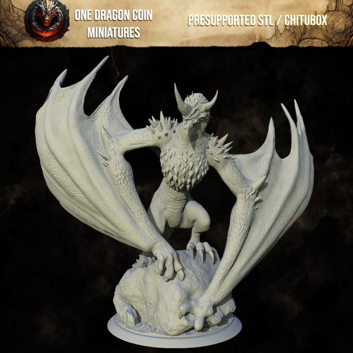 3D Printable Scaledur, Legendary Horn Dragon by One Dragon Coin Miniatures