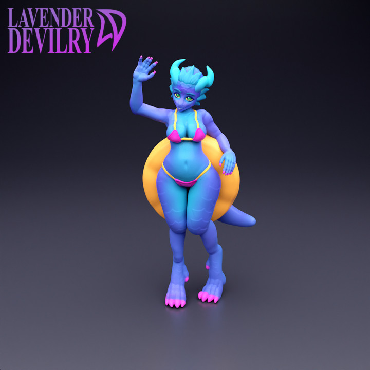3D Printable Nomi, Cute Kobold Ready for the Pool by Lavender Devilry