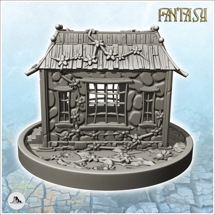 3D Printable Medieval house on plinth with green walls and curved roof ...