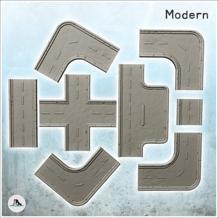 3D Printable Set of modern modular roads with crossroads (10) - Cold ...