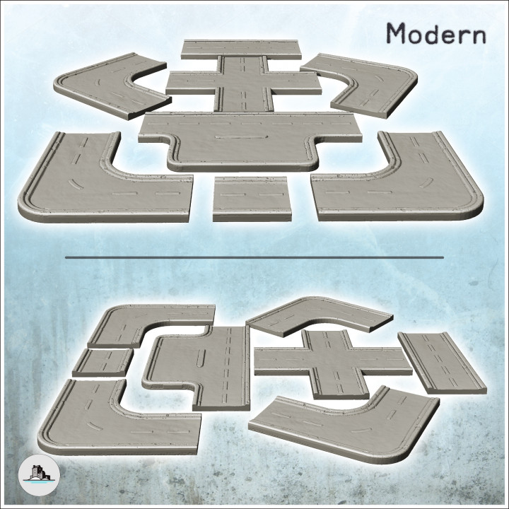 3D Printable Set of modern modular roads with crossroads (10) - Cold ...