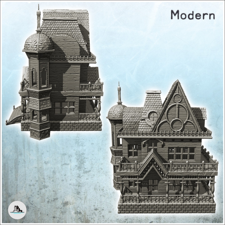 3D Printable Modern spooky manor house with staircase and stone ...