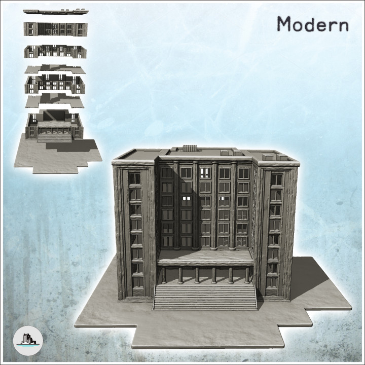 3D Printable Large modern multi-storey building with wide staircase and ...