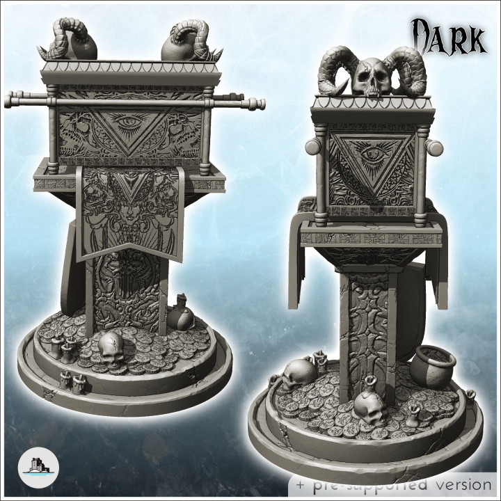 3D Printable Altar for satanic ritual with skulls of goats, shield and ...