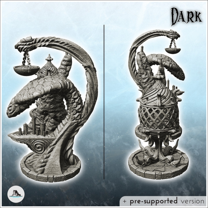 3D Printable Set of three evil totems with snake-shaped torches and ...