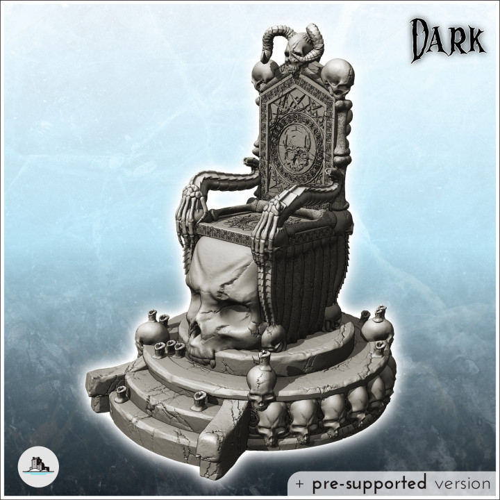 3D Printable Evil throne resting on skull with bones and candles (11 ...