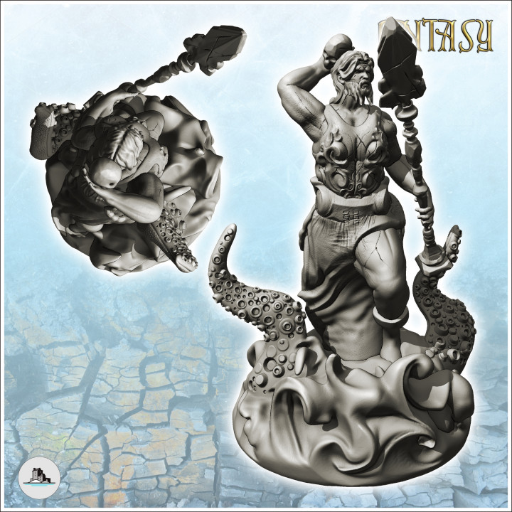 3D Printable Poseidon Neptune with Tentacle Base and Spear (4 ...