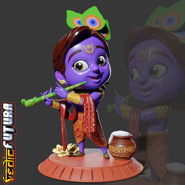 3D Printable Krishna Chibi - The Divine Child [Easy Paint] by VedicFutura