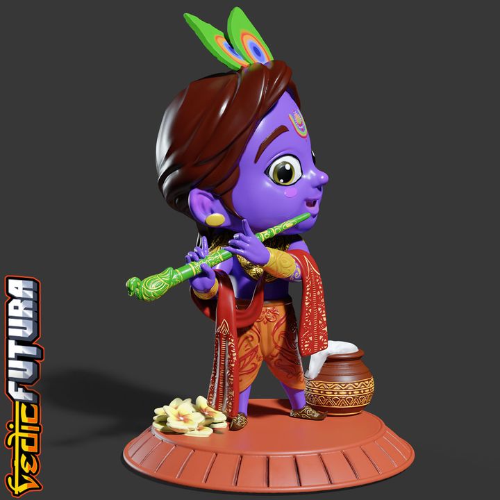3D Printable Krishna Chibi - The Divine Child [Easy Paint] by VedicFutura