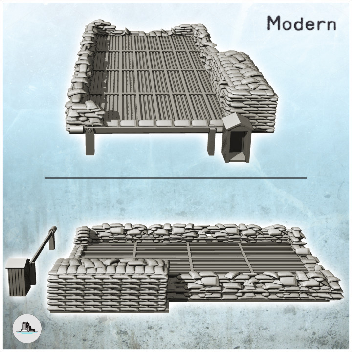 3D Printable Helicopter landing platform with sandbags and protective ...