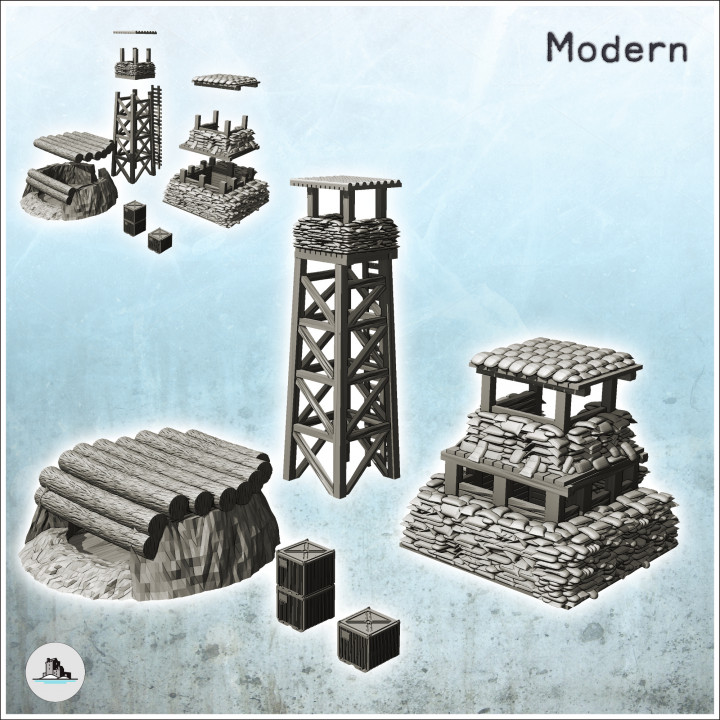 3D Printable Set of fortifications for modern military base with ...