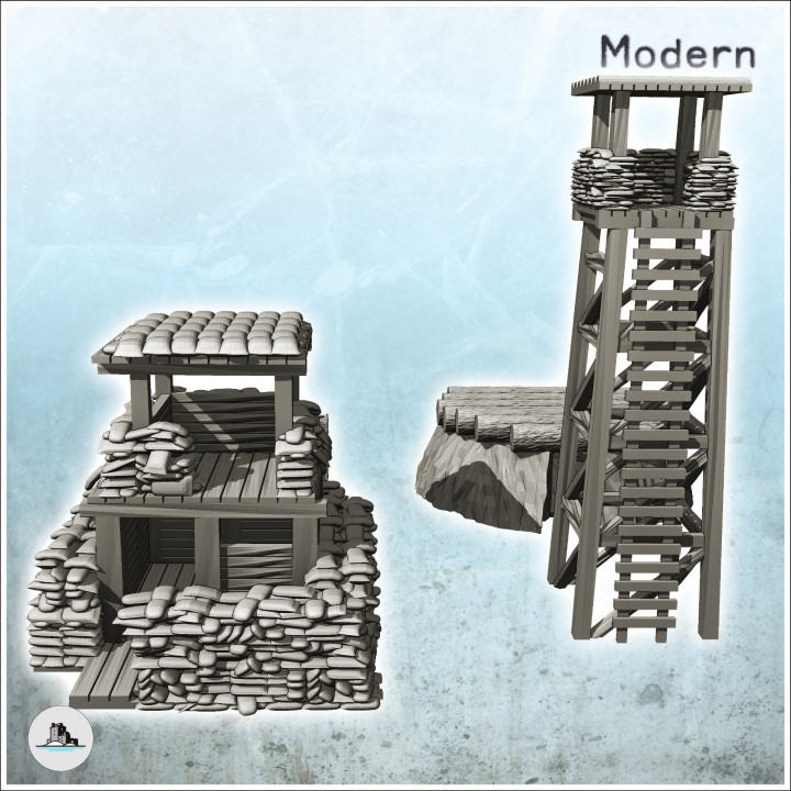 3D Printable Set of fortifications for modern military base with ...