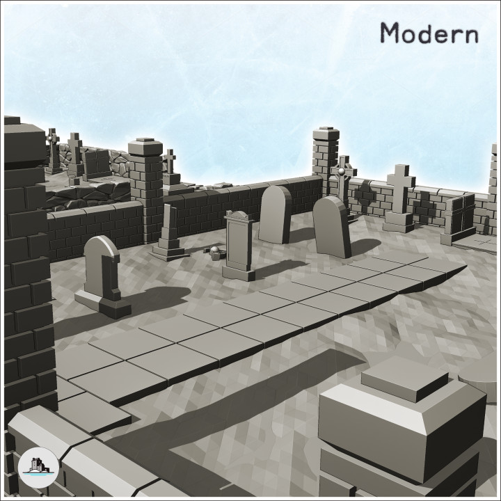3D Printable Set of cemetery squares with low walls, tombs and ...