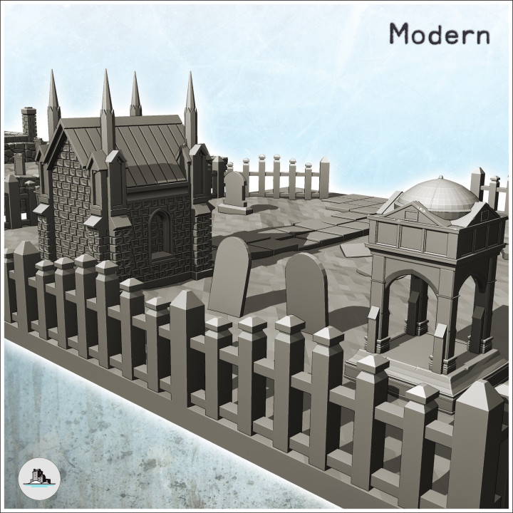 3D Printable Set of cemetery squares with low walls, tombs and ...