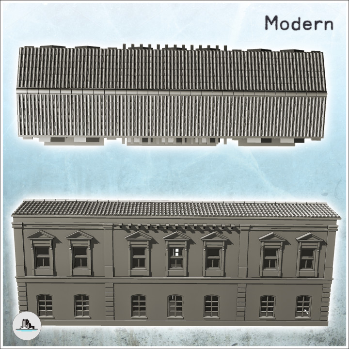 3D Printable Long building with tile roof and long balcony (1) - Modern ...