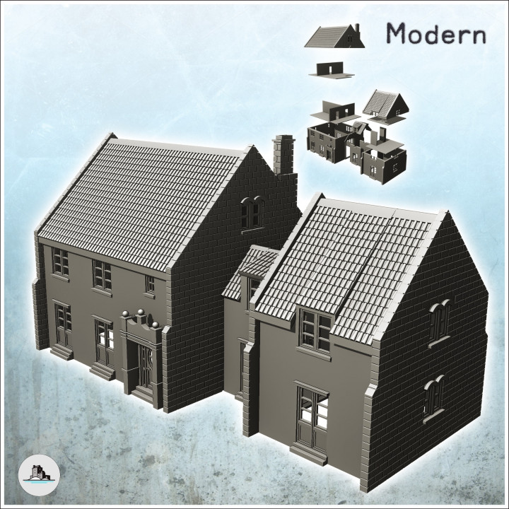 3D Printable Double houses with central building and floor (6) - Modern ...