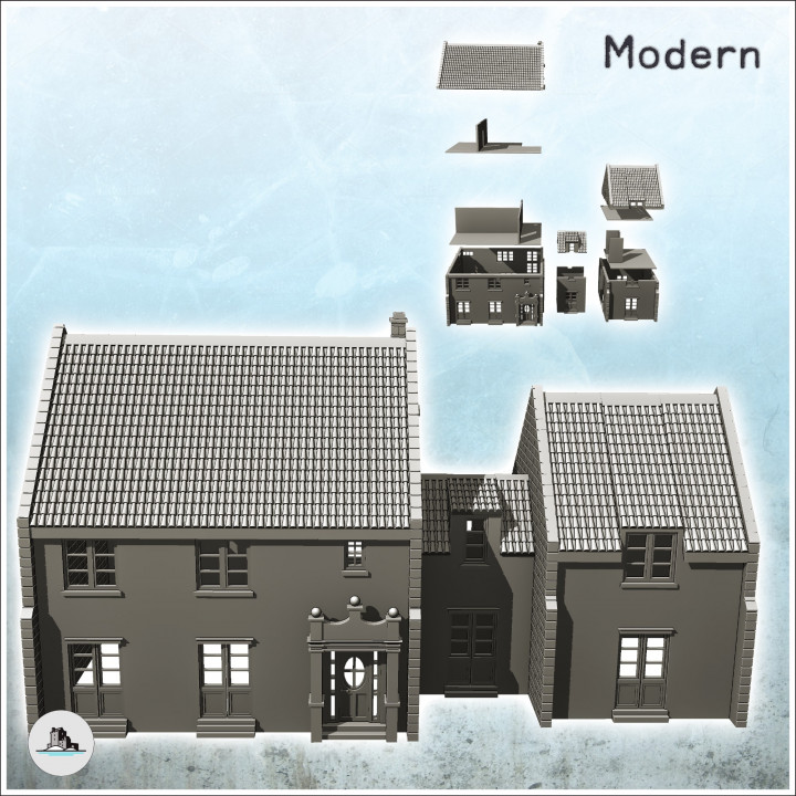 3D Printable Double houses with central building and floor (6) - Modern ...