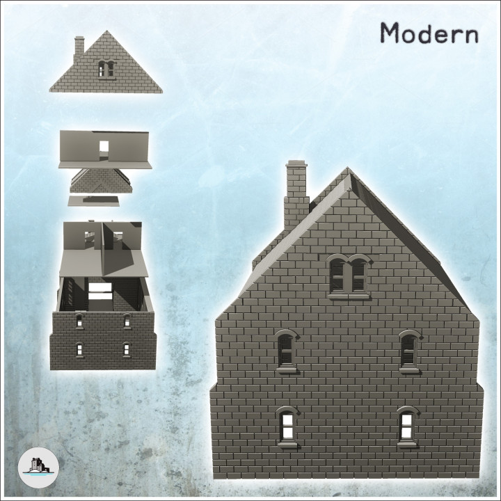 3D Printable Double houses with central building and floor (6) - Modern ...
