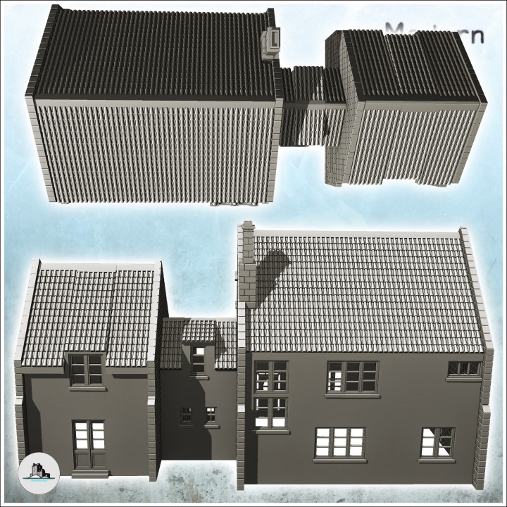 3D Printable Double houses with central building and floor (6) - Modern ...