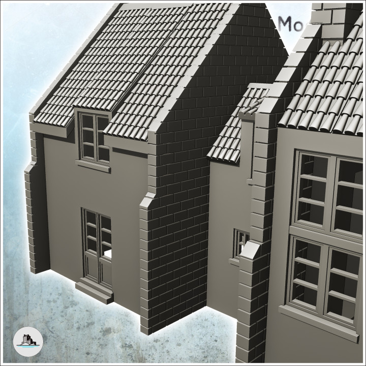3D Printable Double houses with central building and floor (6) - Modern ...