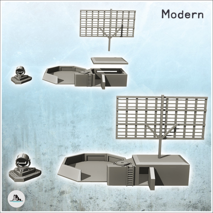 3D Printable Radar installation with light spot, bunker and air defense ...