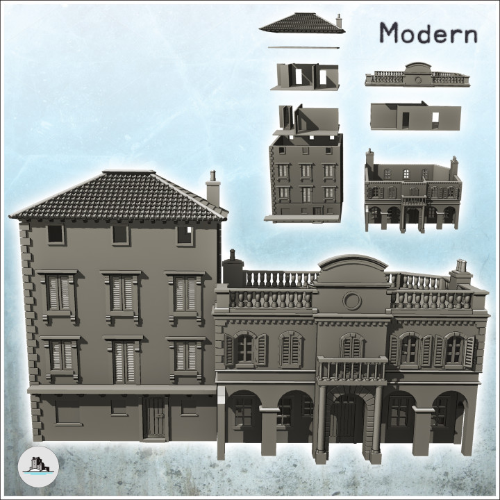 3D Printable Baroque bank with two-storey annex building (intact ...