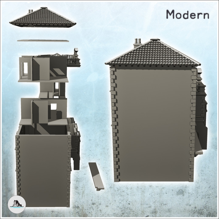 3D Printable Baroque bank with two-storey annex building (intact ...