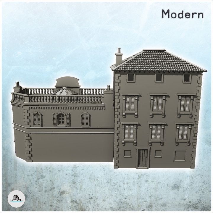 3D Printable Baroque bank with two-storey annex building (intact ...