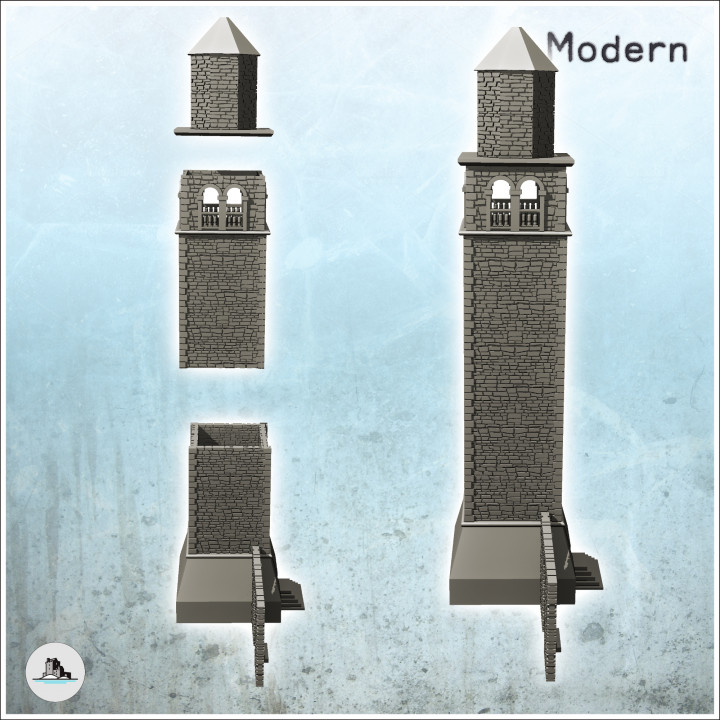 3D Printable Large stone tower with adjoining wall (dice tower version ...