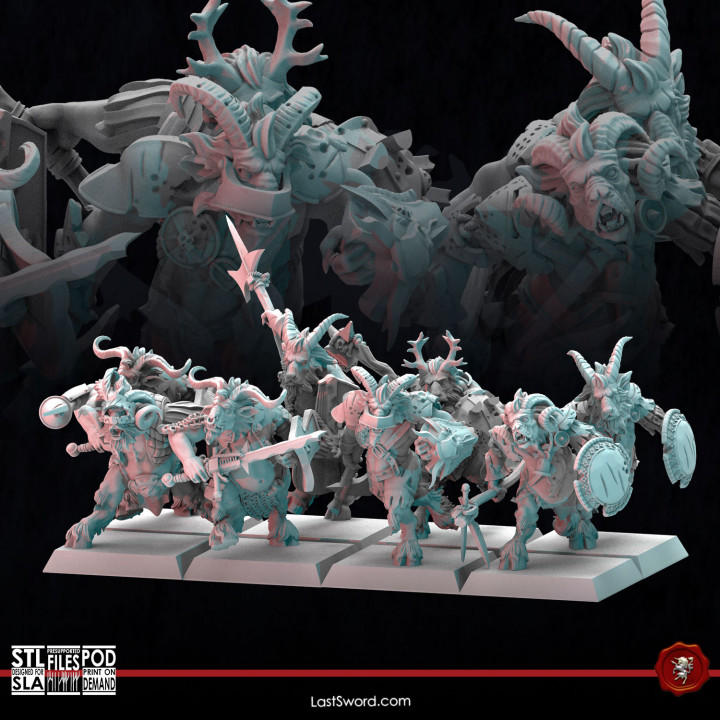 3D Printable Beastmen Raiders of the Bloodmon by LastSword Miniatures