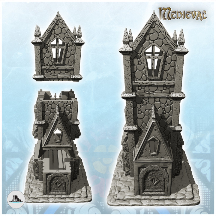 3D Printable Medieval Gothic building with large stone tower and roof ...