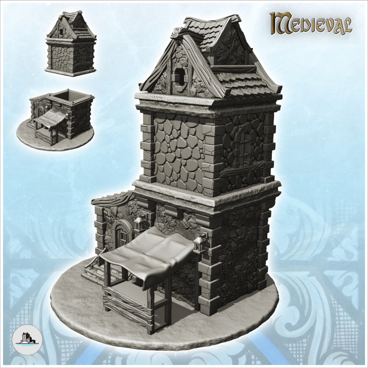 3D Printable Medieval tower with entrance to annex and covered stand ...