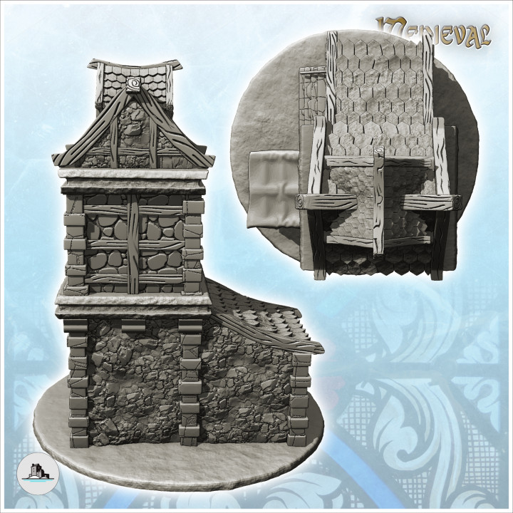 3D Printable Medieval tower with entrance to annex and covered stand ...