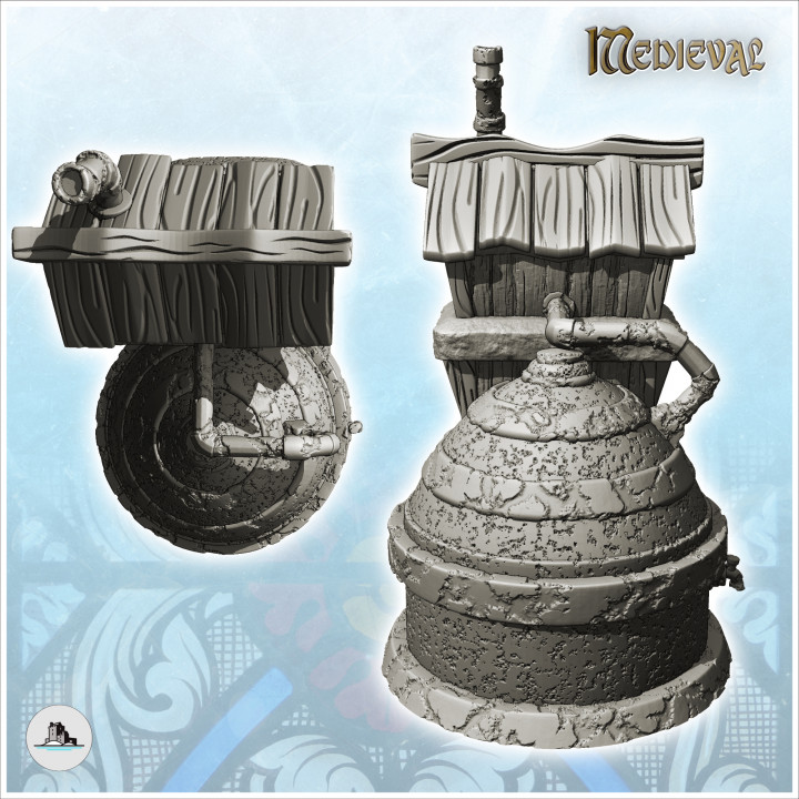 3D Printable Medieval workshop with large annex tank and drain pipes ...