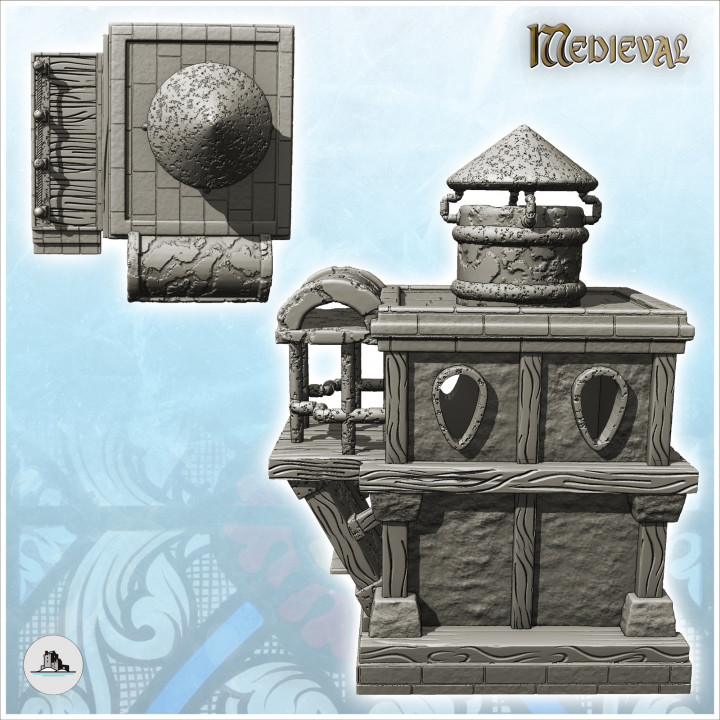 3D Printable Medieval house with wooden platform and overhanging ...