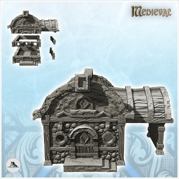 3D Printable Medieval building with stone access staircase and large ...