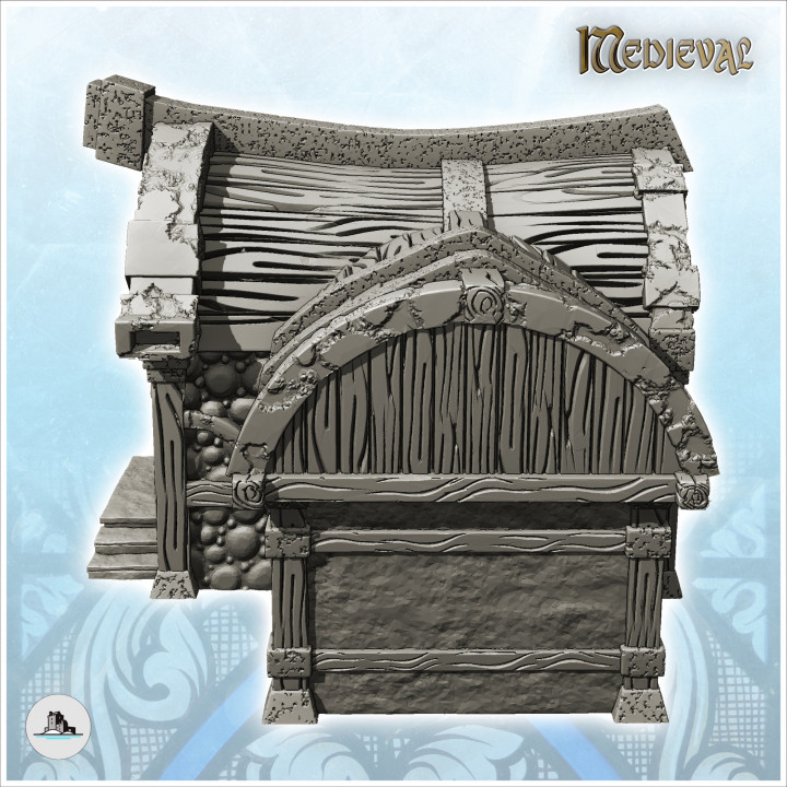 3D Printable Medieval building with stone access staircase and large ...