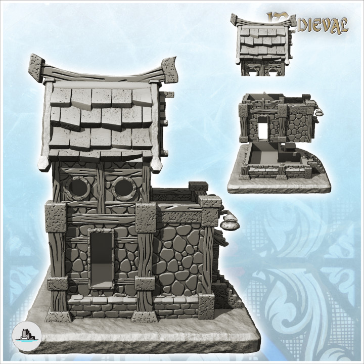 3D Printable Large medieval building with double terraces and exterior ...