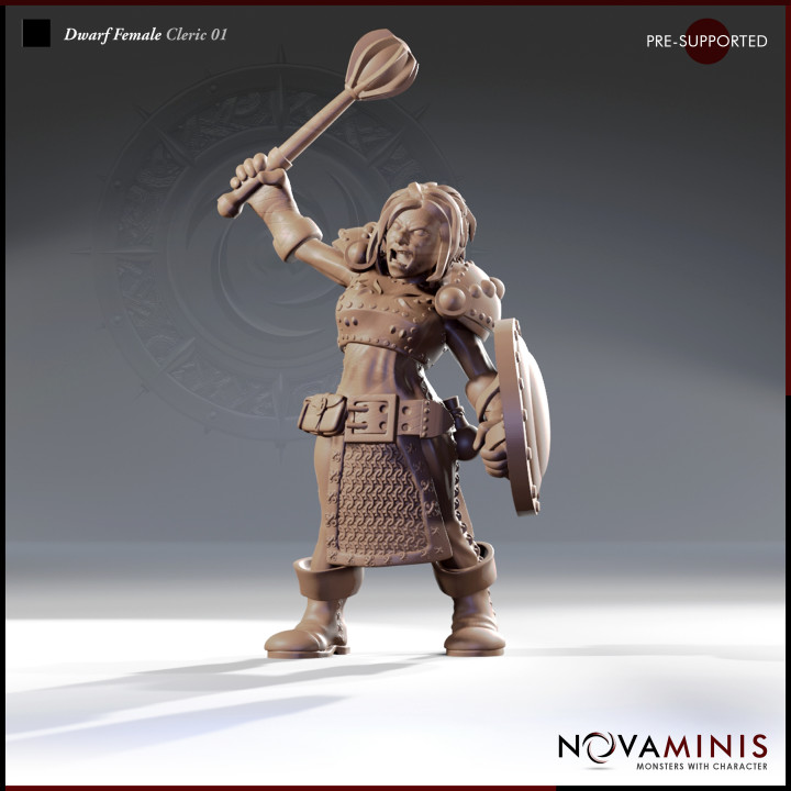 3D Printable Dwarf Female Cleric 01 by NovaMinis